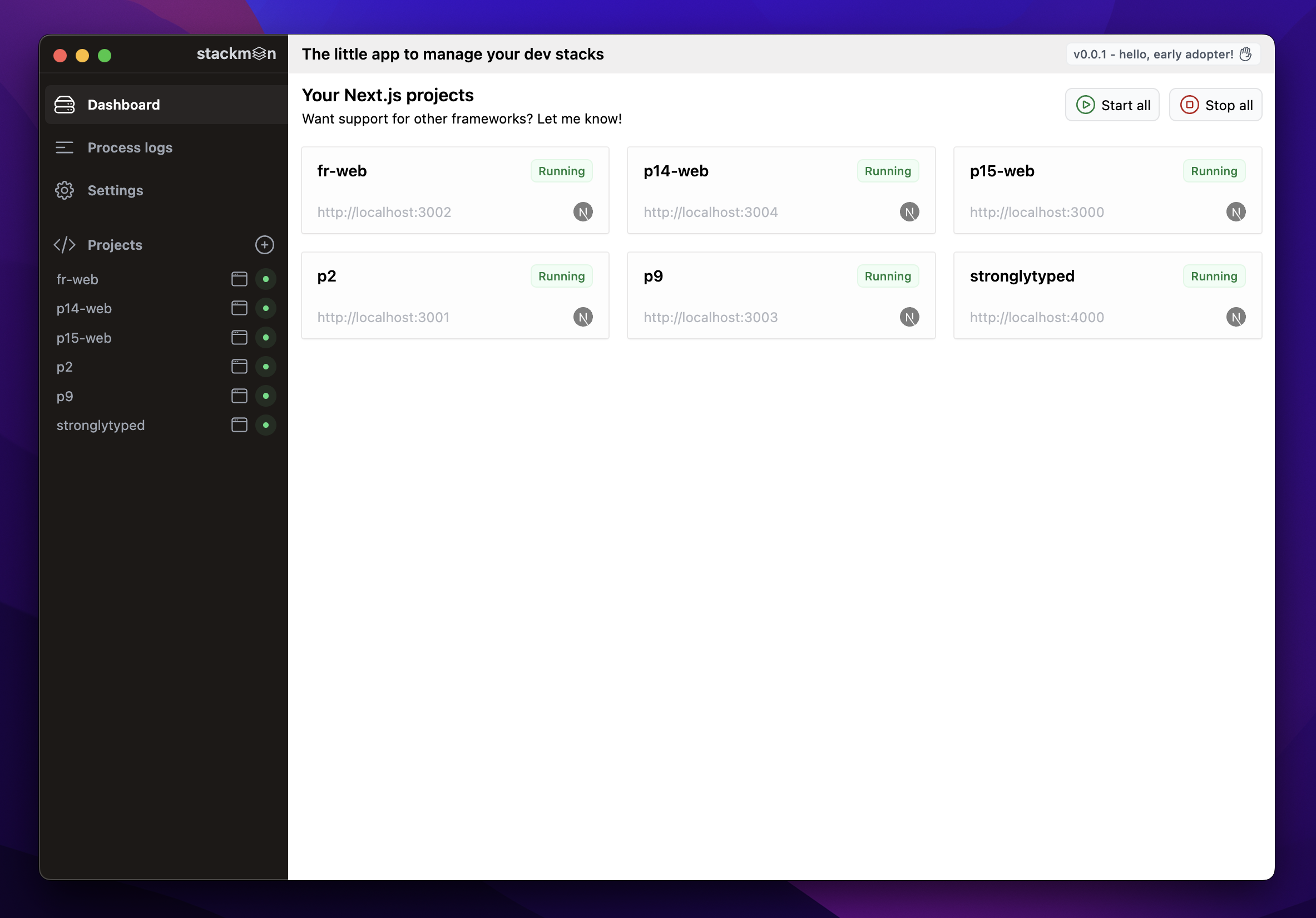 Stackman - the little mac app to manage your Node.js dev stacks